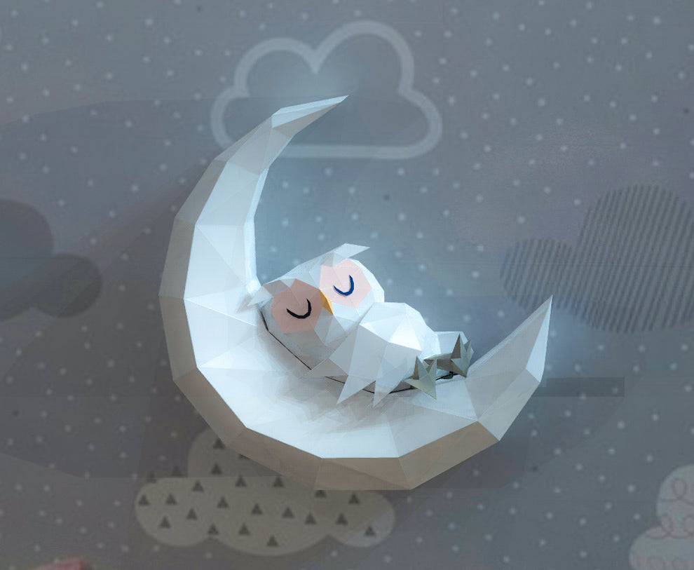 owl, papercraft owl, Papercraft bird, owl on moon, papercraft moon, DIY ...